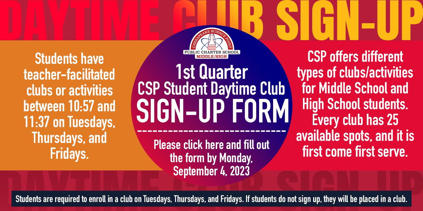 1st Quarter Daytime Club Sign-Up Form 2023-24 – Chesapeake Science ...